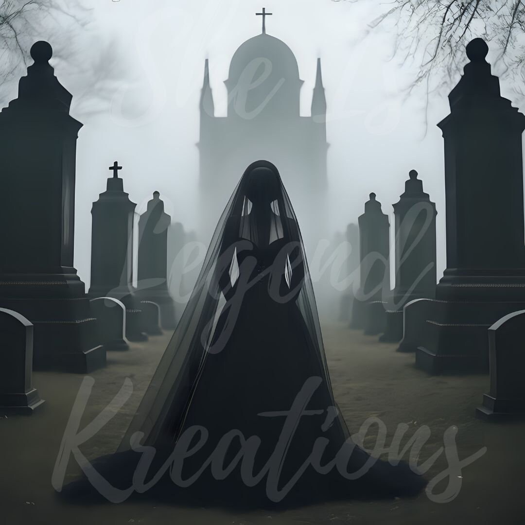 Ghostly Bride Gothic Art Print Download #2- Black Veiled Bride Wall ...