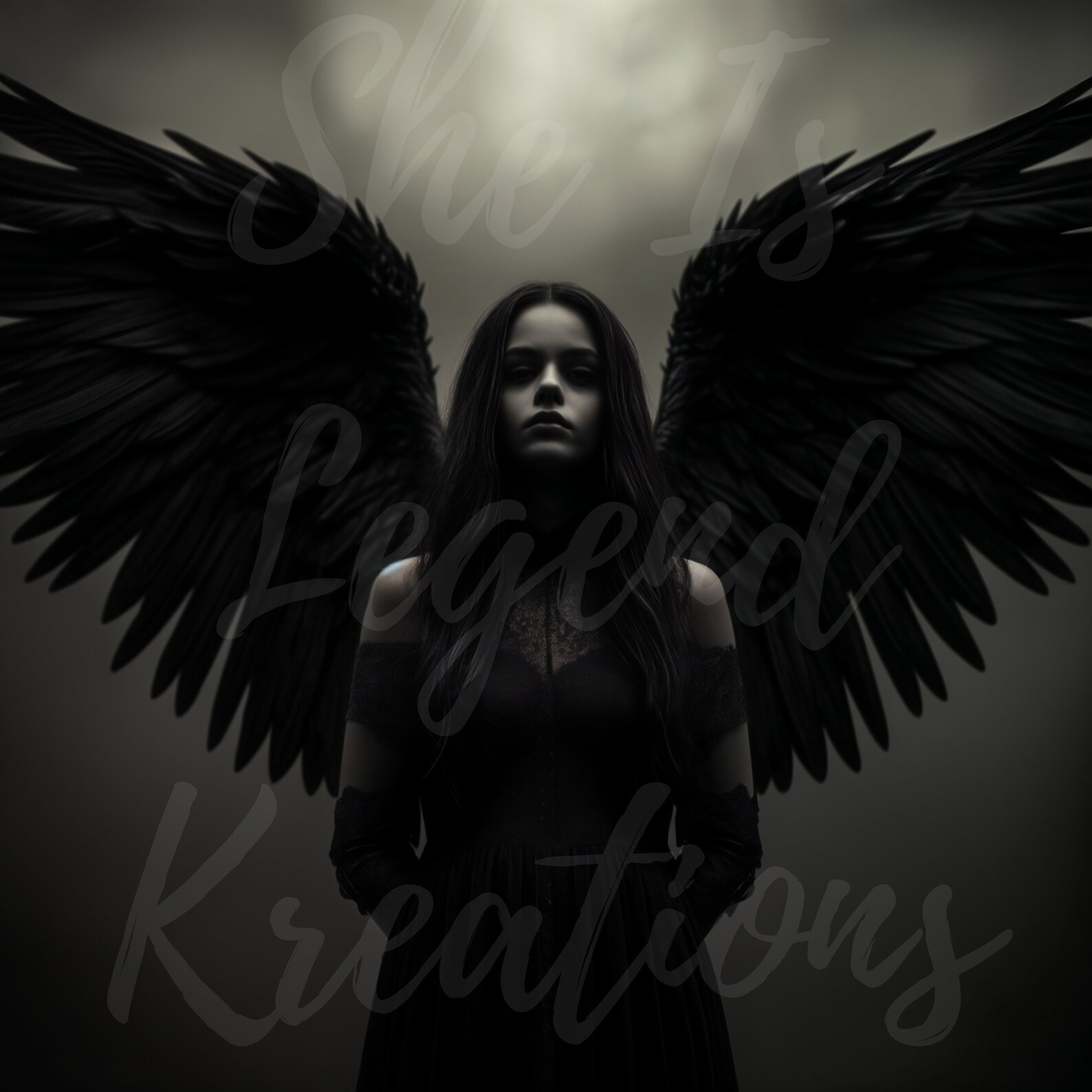 Dark and Mysterious Fallen Angels Art Print - Creepy Gothic Wall Decor ...