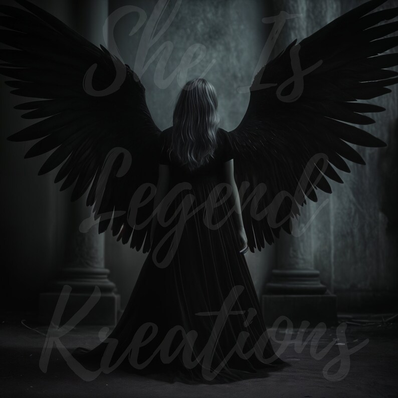 Dark and Mysterious Fallen Angels Art Print - Creepy Gothic Wall Decor ...