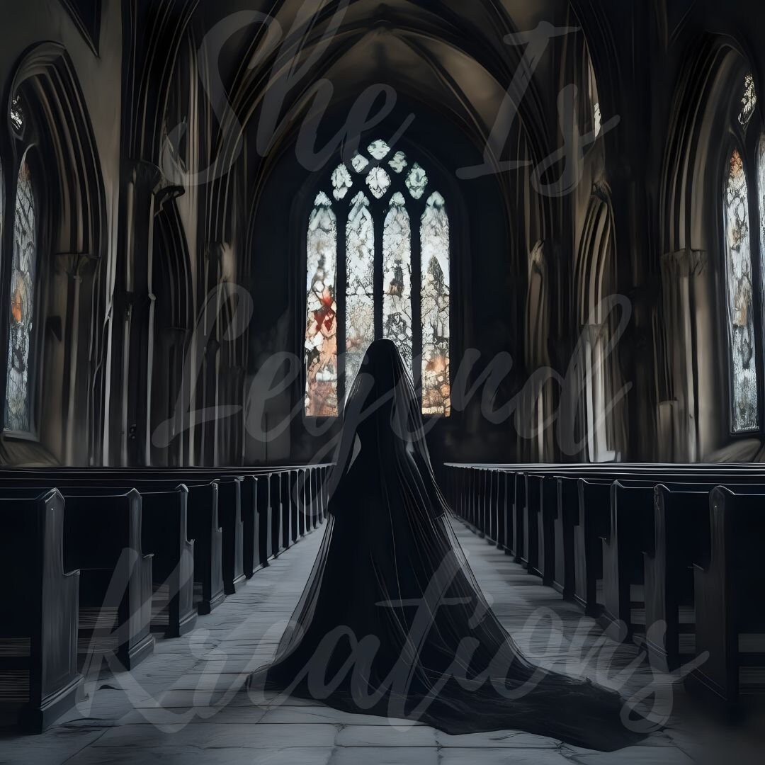 Ghostly Bride Gothic Art Print Download #5- Black Veiled Bride Wall ...