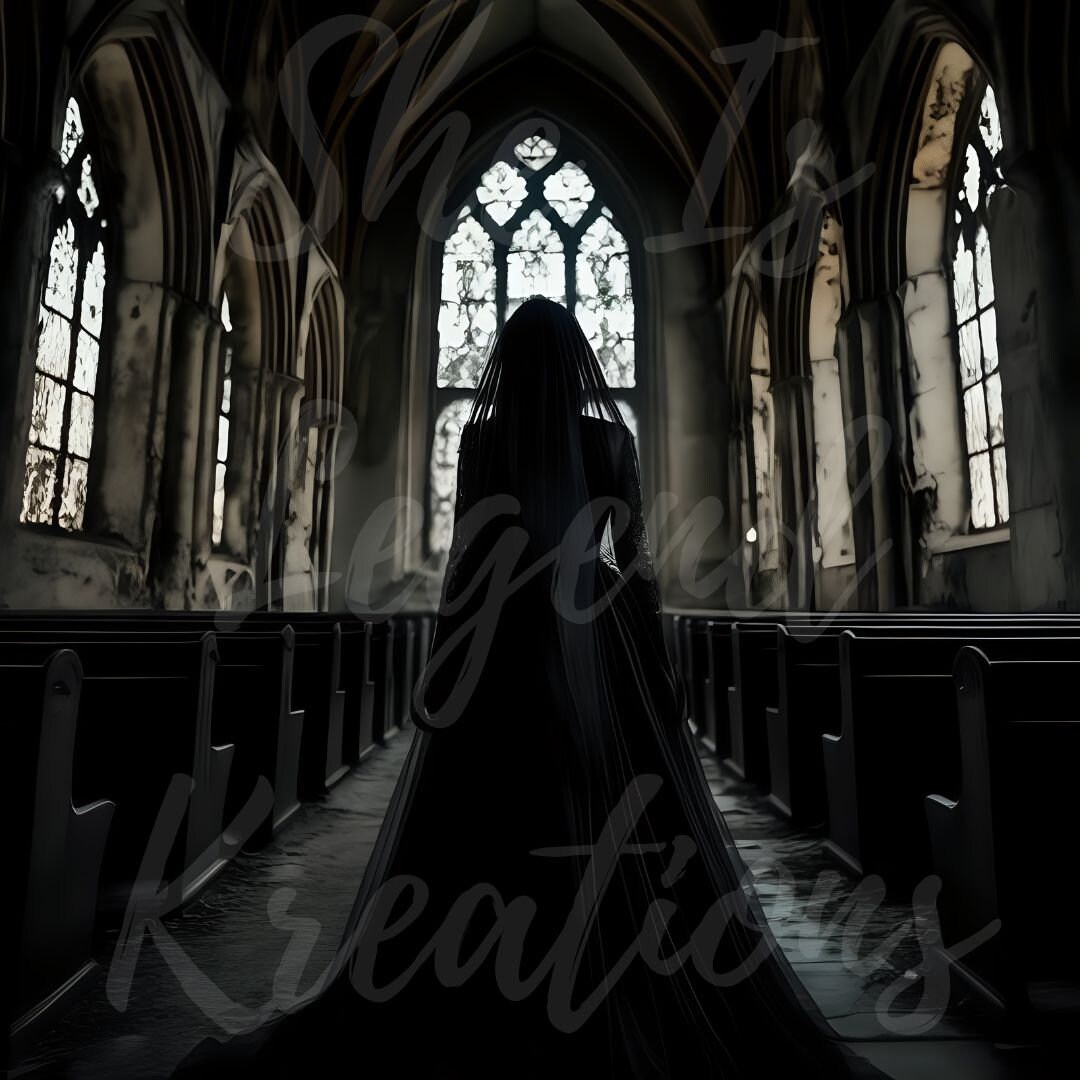 Ghostly Bride Gothic Art Print Download - Black Veiled Bride Wall Decor ...
