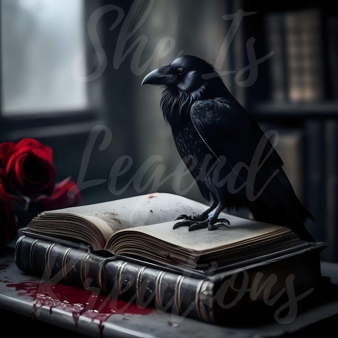 Haunting Gothic Raven Art Print #2- Digital Download, Edgar Allen Poe ...
