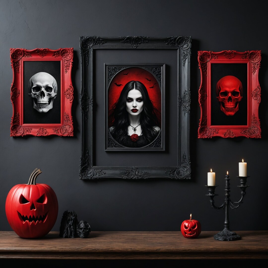 Set of 40 Gothic Red and Black Frame and Room Mockup Bundle - Digital ...