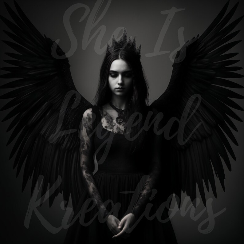 Dark and Mysterious Fallen Angels Art Print - Creepy Gothic Wall Decor ...