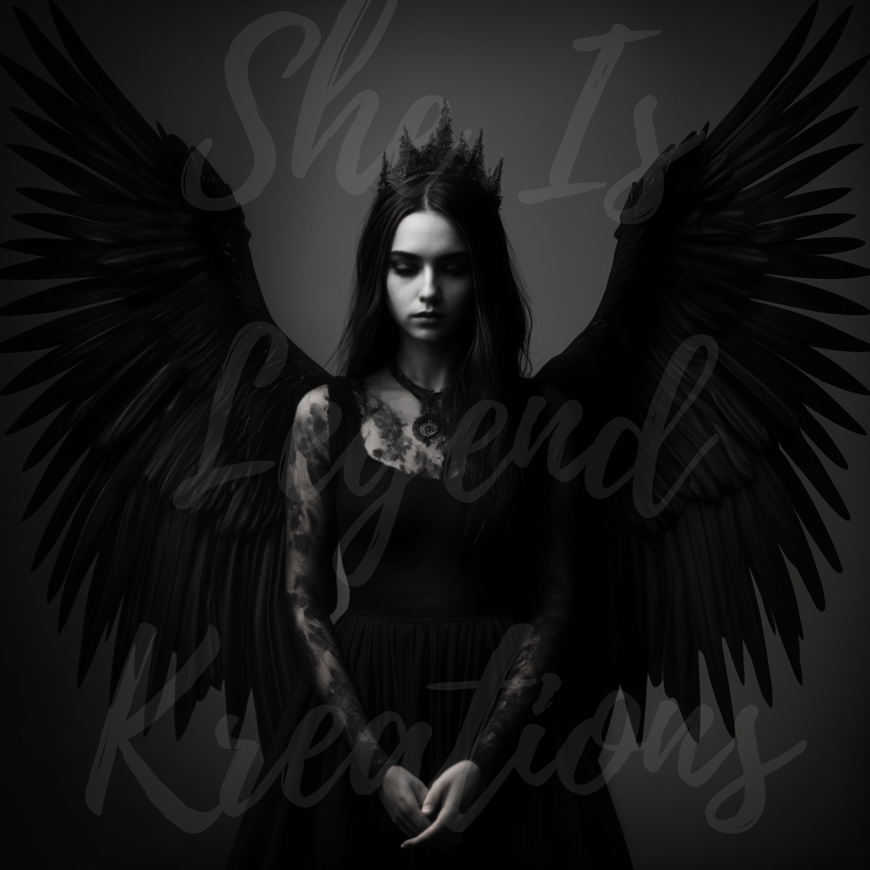 Dark and Mysterious Fallen Angels Art Print - Creepy Gothic Wall Decor ...