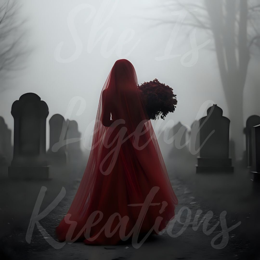 Ghostly Bride Gothic Art Print Download #12- Red Veiled Bride Wall ...