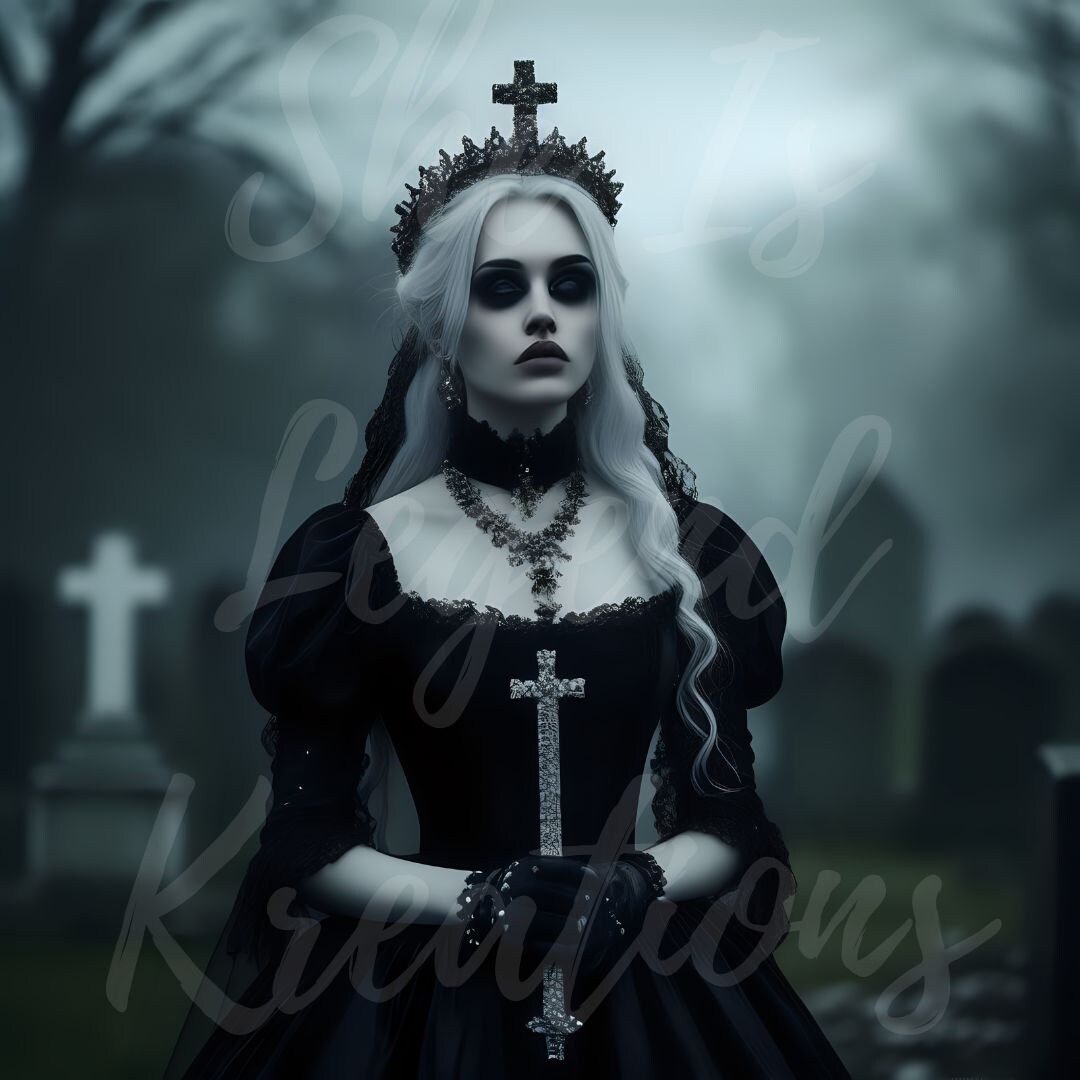 Haunting Gothic Cemetery, Ghostly Nun Art Print #1- Digital Download ...