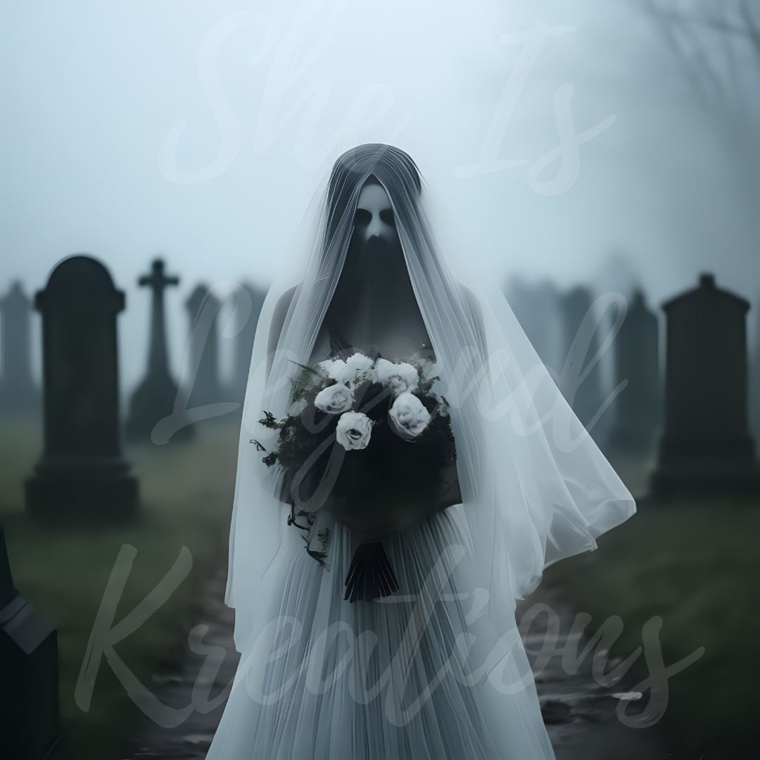 Ghostly Bride Gothic Art Print Download #13- White Veiled Bride Wall ...