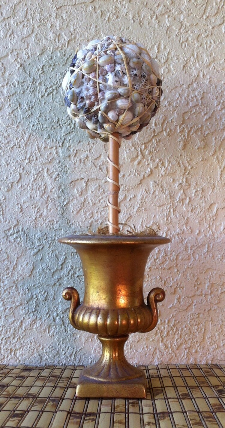 Topiary Seashell Topiary, Coastal Decor, Round Topiary Gold Urn Elegant ...