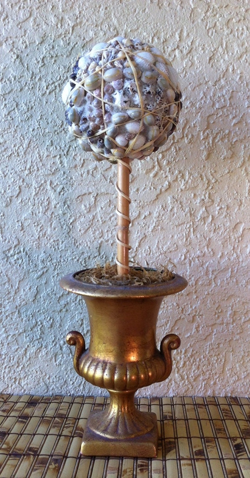 Topiary Seashell Topiary, Coastal Decor, Round Topiary Gold Urn Elegant ...