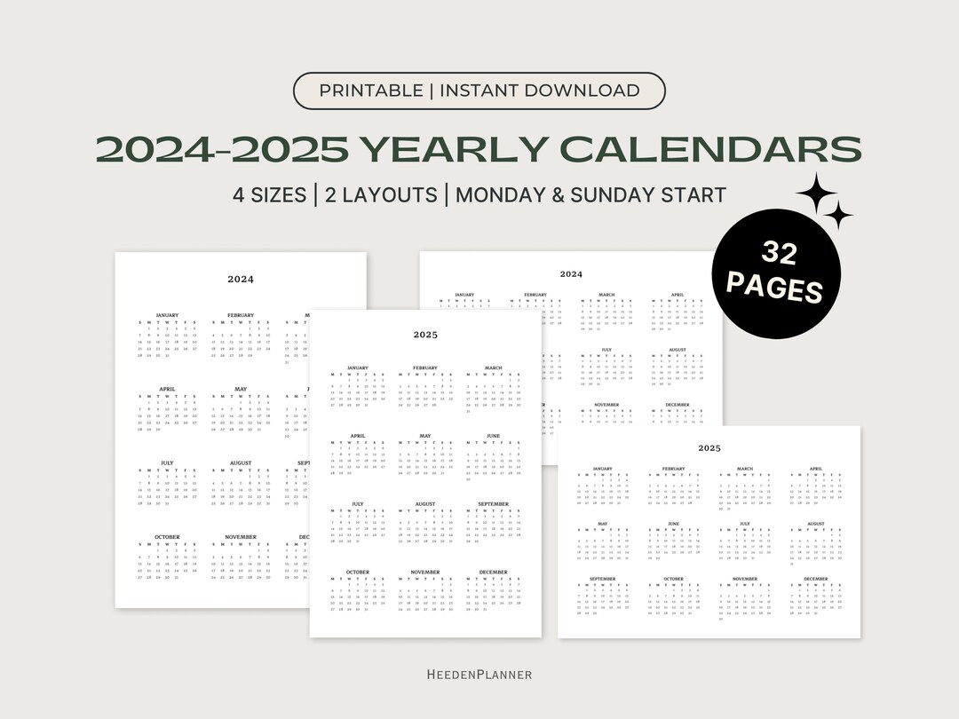 2024-2025 Calendar PDF, Year Calendar, 12 Month Calendar, Printable ...