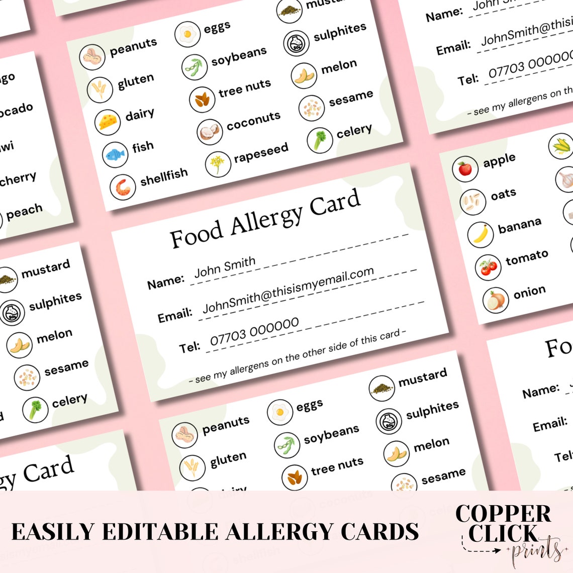 Editable Food Allergy Cards, Printable and Shareable Alert of Food ...