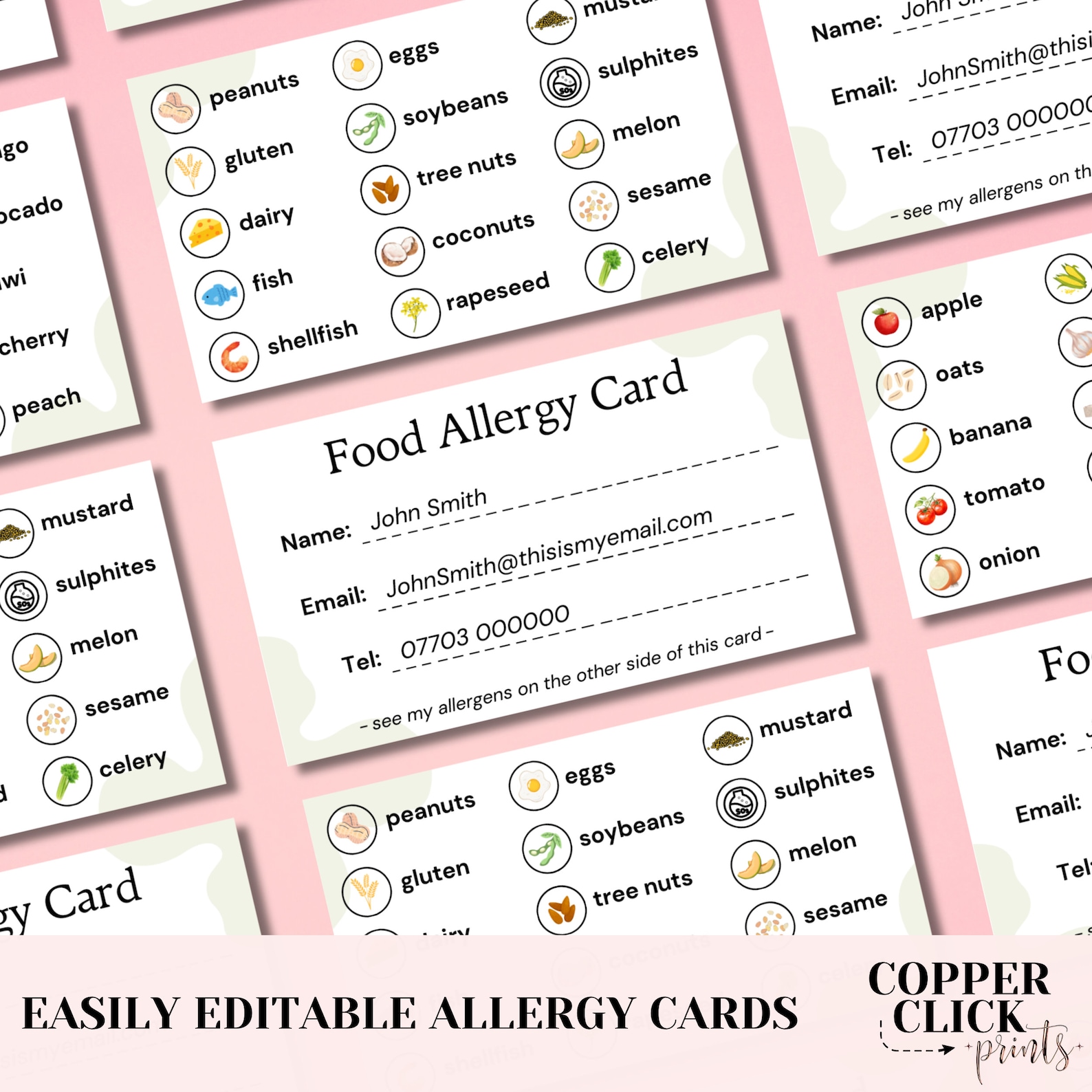 Editable Food Allergy Cards, Printable and Shareable Alert of Food ...