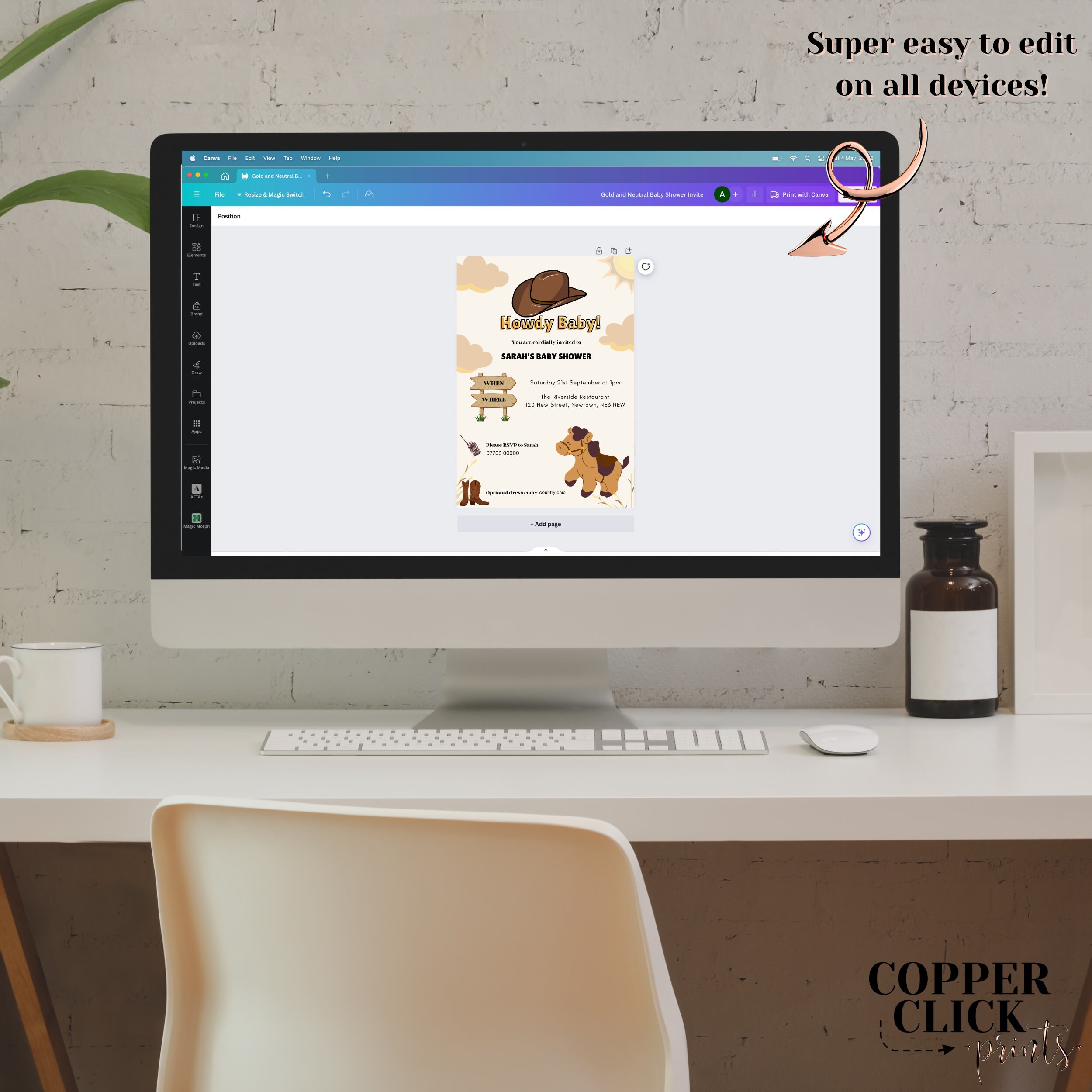 Howdy Cowboy Neutral Baby Shower Digital Invitation Template, Country ...