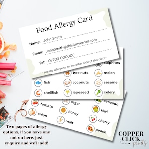 Editable Food Allergy Cards, Printable and Shareable Alert of Food ...