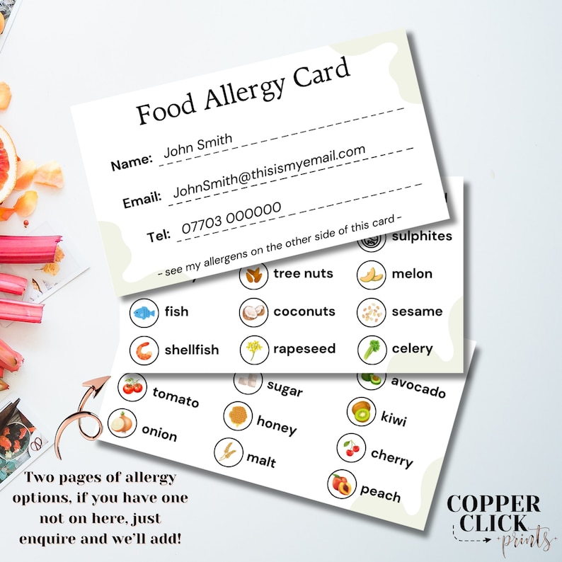Editable Food Allergy Cards, Printable and Shareable Alert of Food ...
