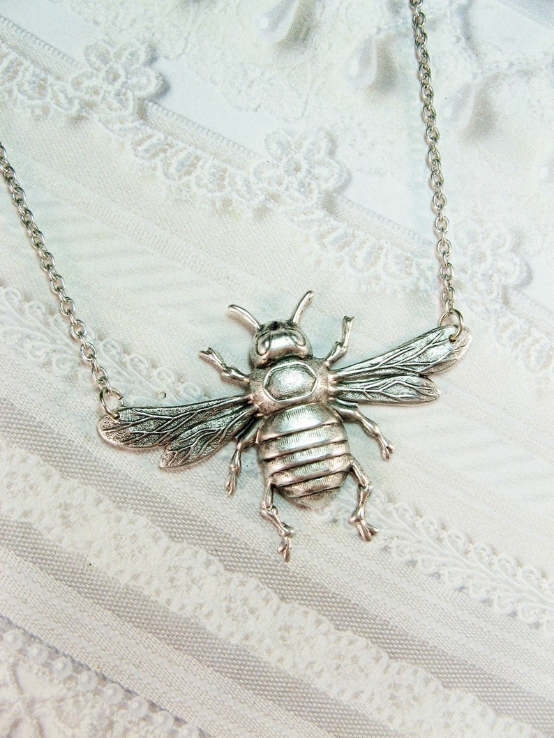 Silver Bee Necklace - Silver Queen Bee Necklace - Jewelry by Birdznbeez ...