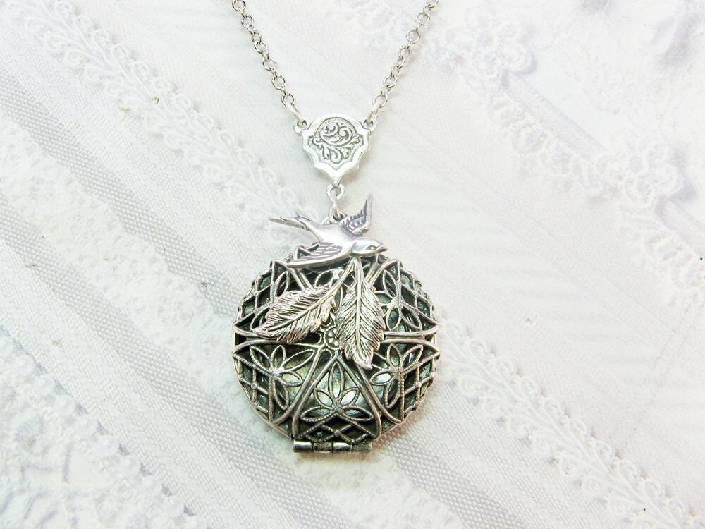 Silver Locket Necklace Silver Nesting Bird SCENT LOCKET the - Etsy