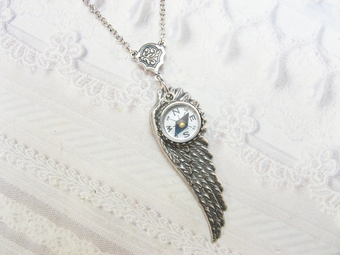 Silver Necklace - Silver Guiding Angel WING Necklace - STEAMPUNK ANGEL ...