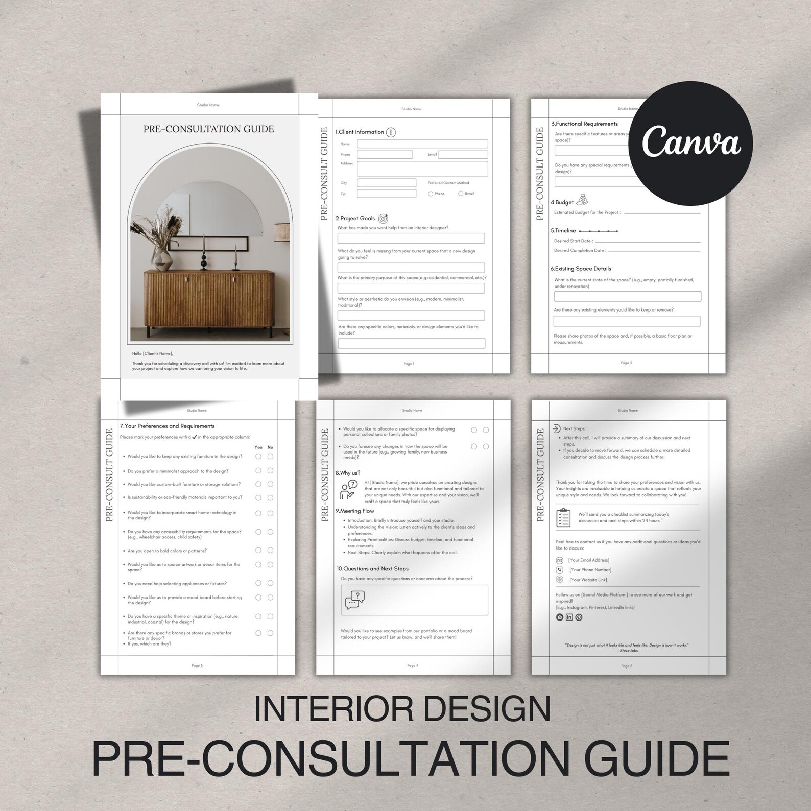 Pre-consultation Guide Template for Interior Designers | Discovery Call ...