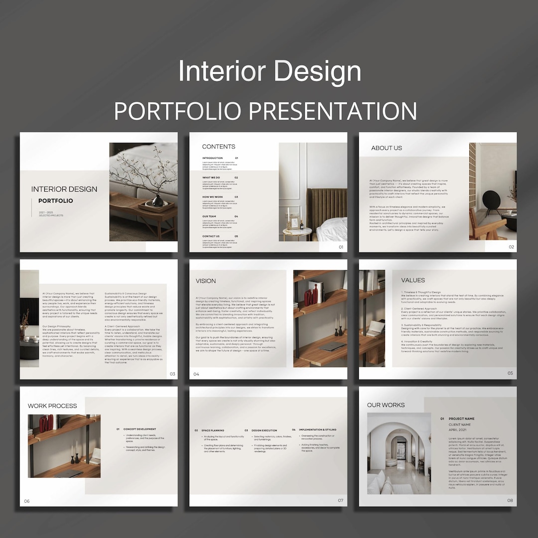 Interior Design Portfolio Canva Template: Minimal & Elegant Look Book ...