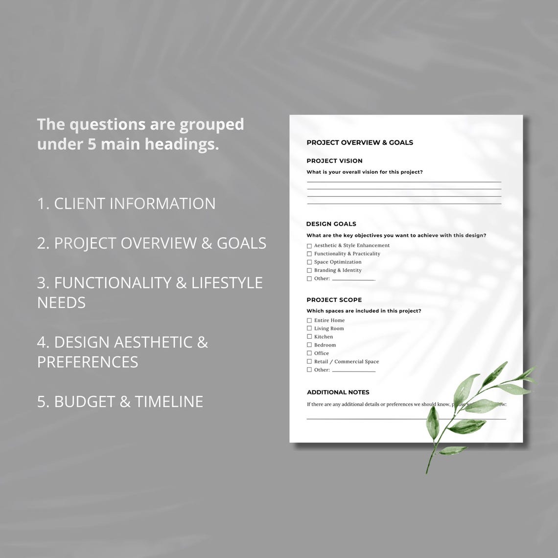 Interior Design Client Brief Form: Editable Canva Template (digital ...