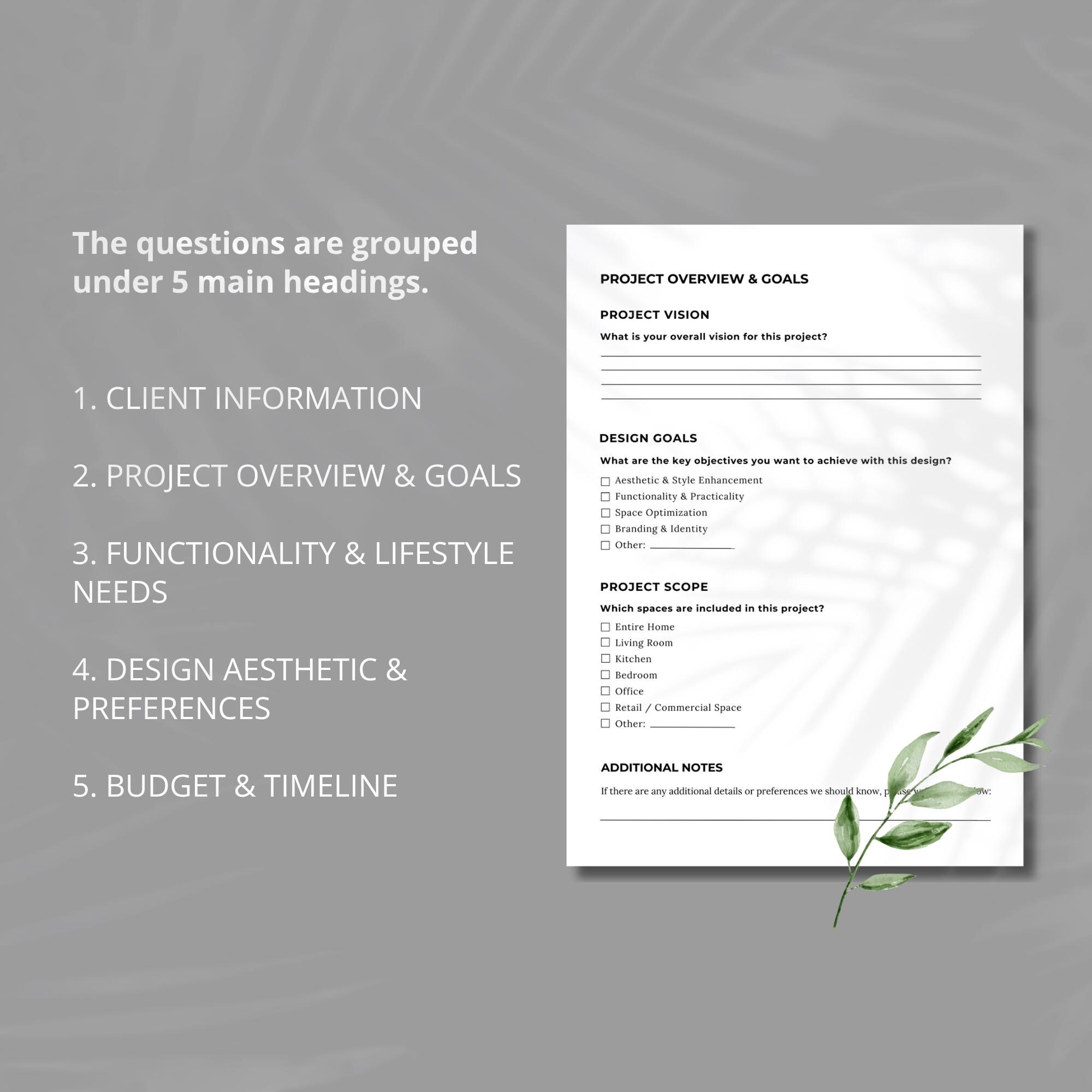 Interior Design Client Brief Form: Editable Canva Template (digital ...