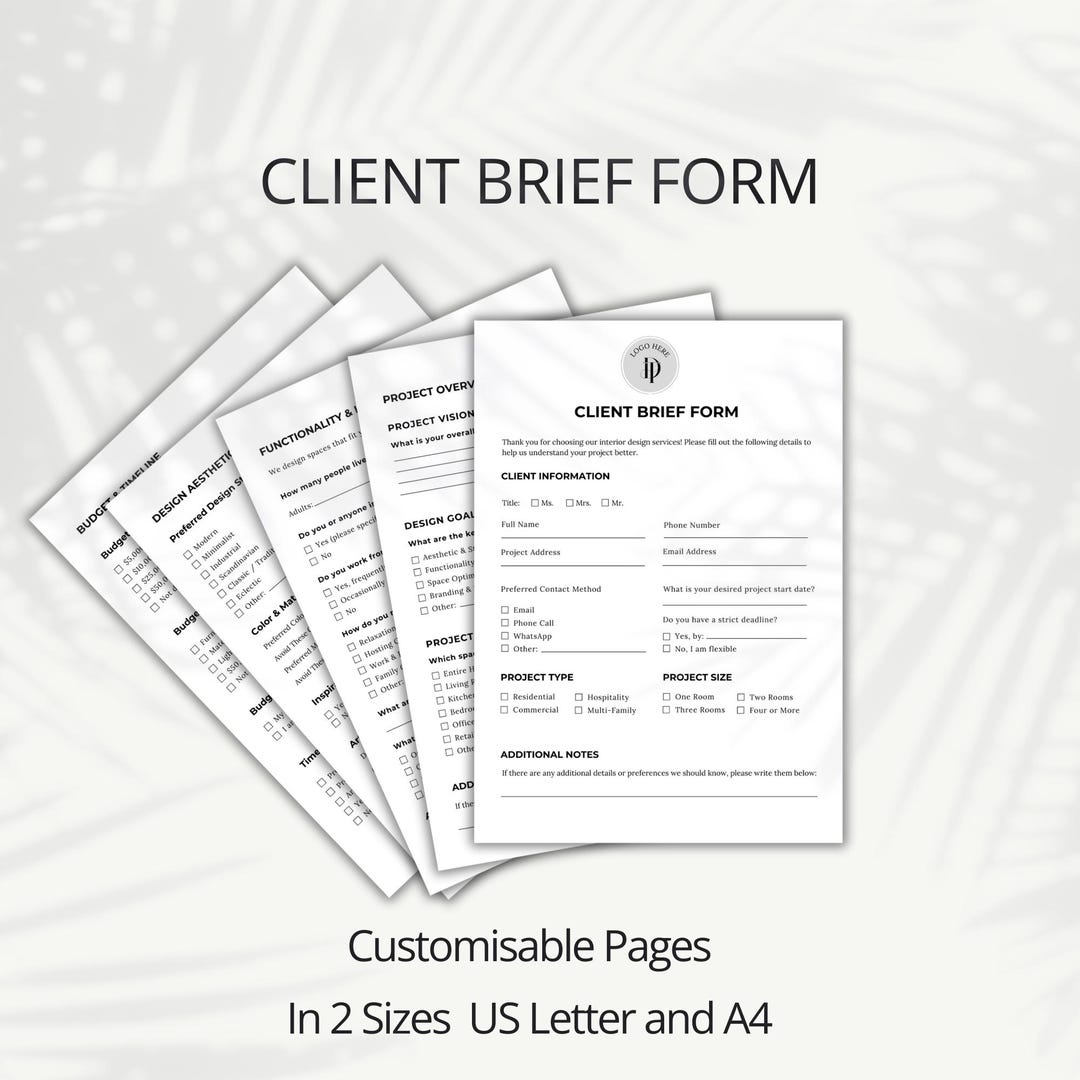 Interior Design Client Brief Form | Editable Canva Template | Digital ...