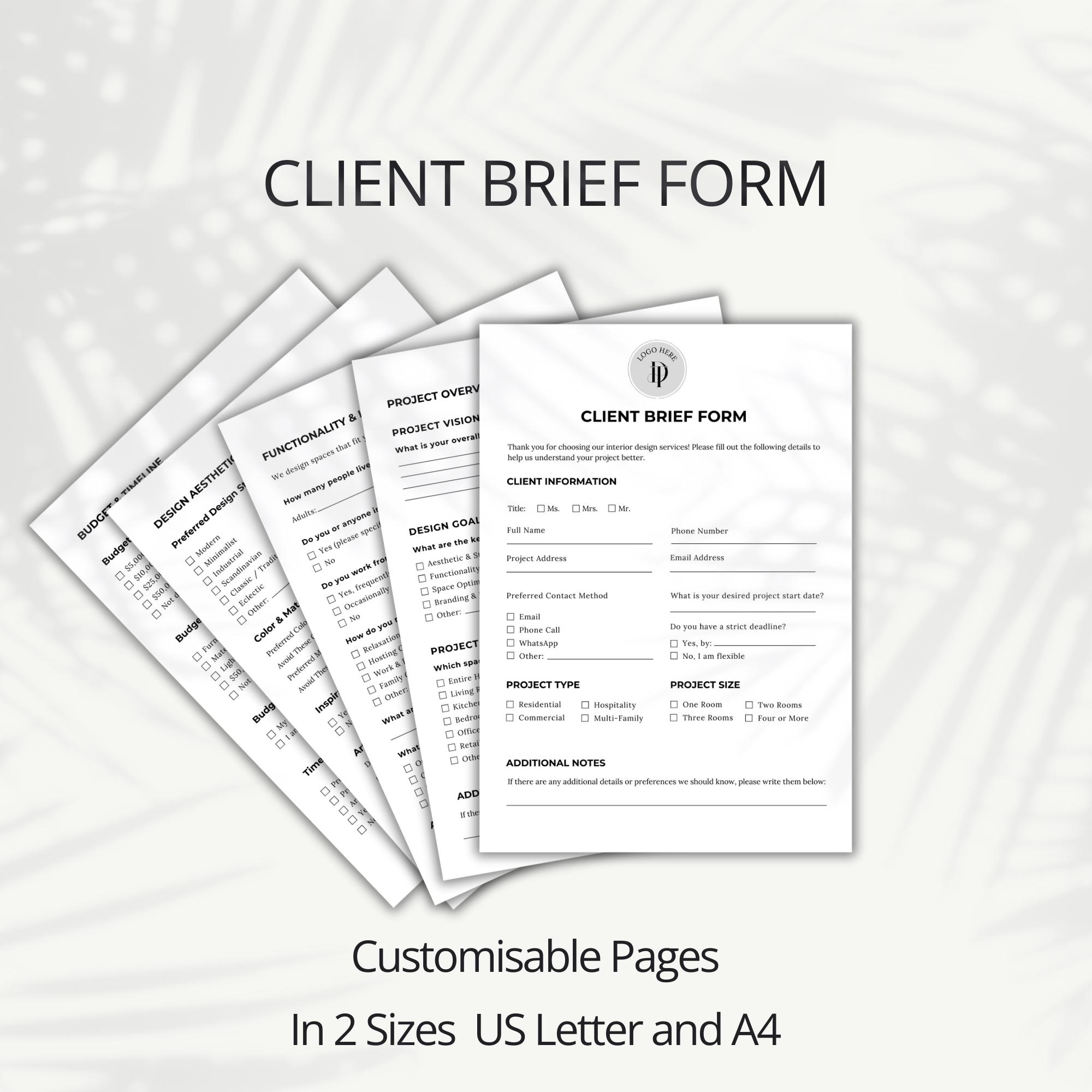 Interior Design Client Brief Form | Editable Canva Template | Digital ...