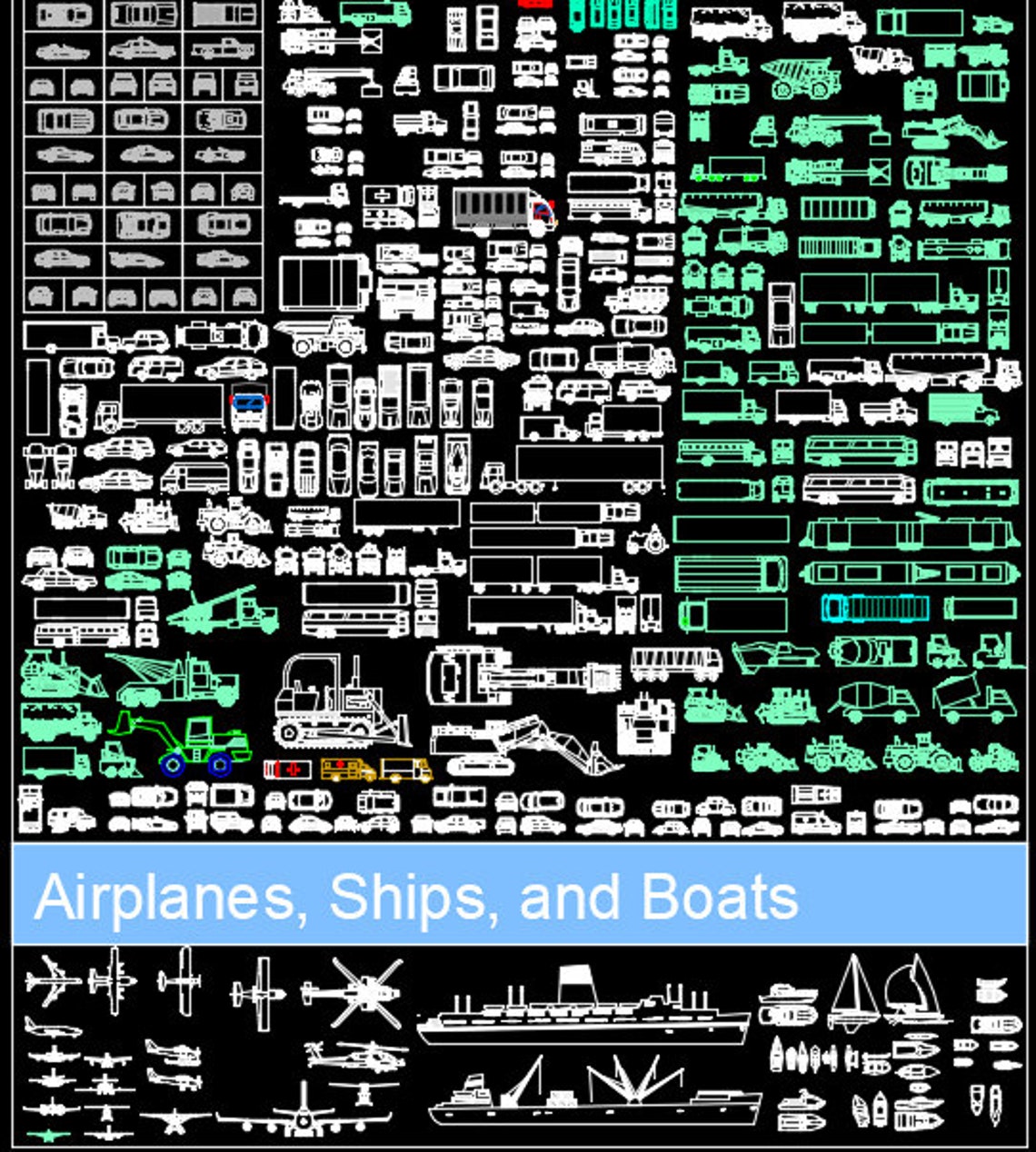 Transportation CAD Blocks: Vehicle, Airplane, Ship Drawings (DWG File ...