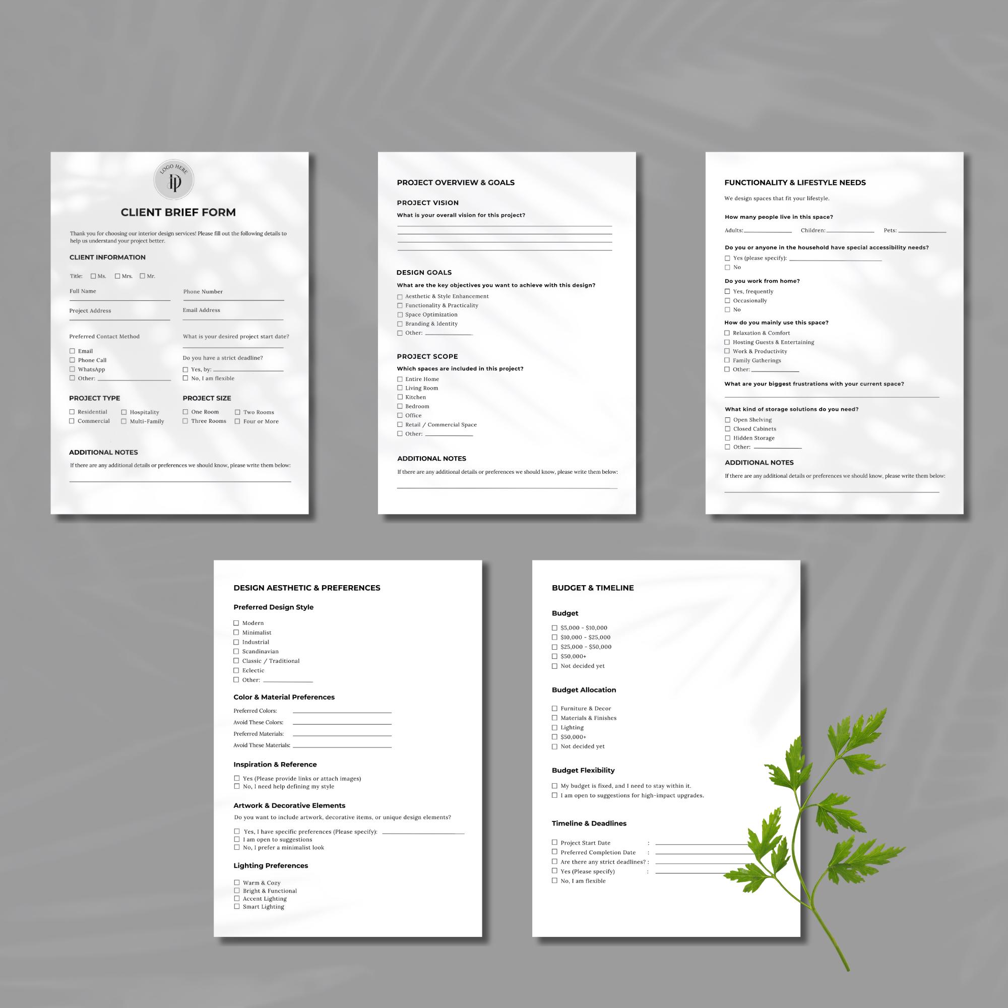 Interior Design Client Brief Form: Editable Canva Template (digital ...