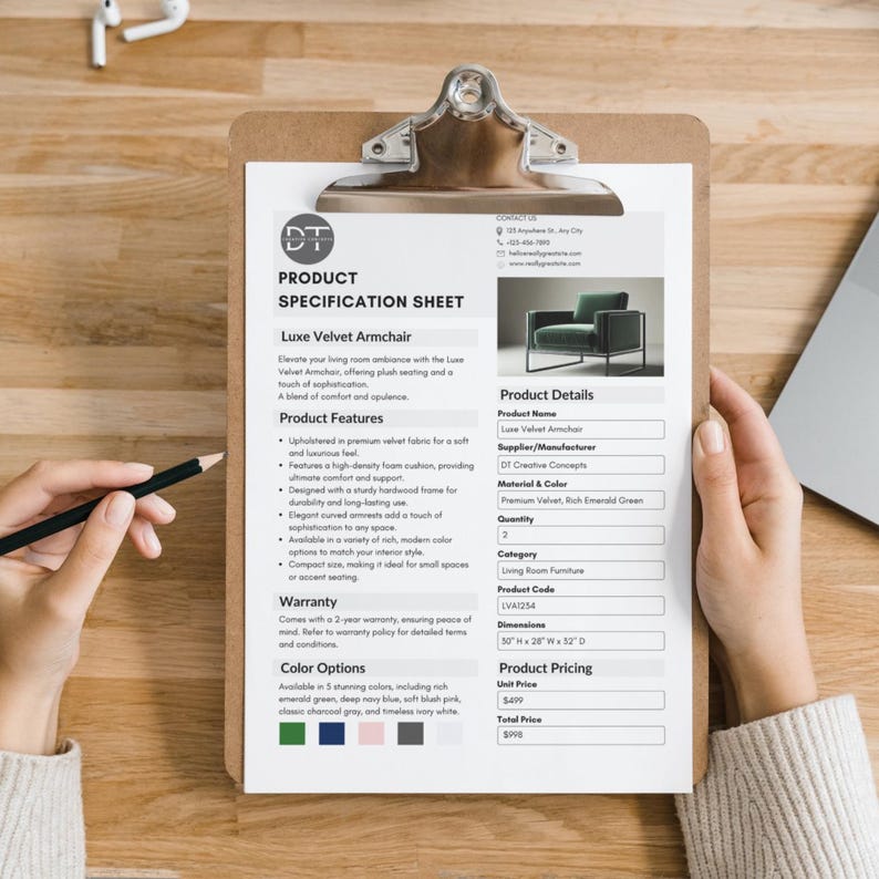 Editable Product Specification Sheet Template for Canva - Modern and ...