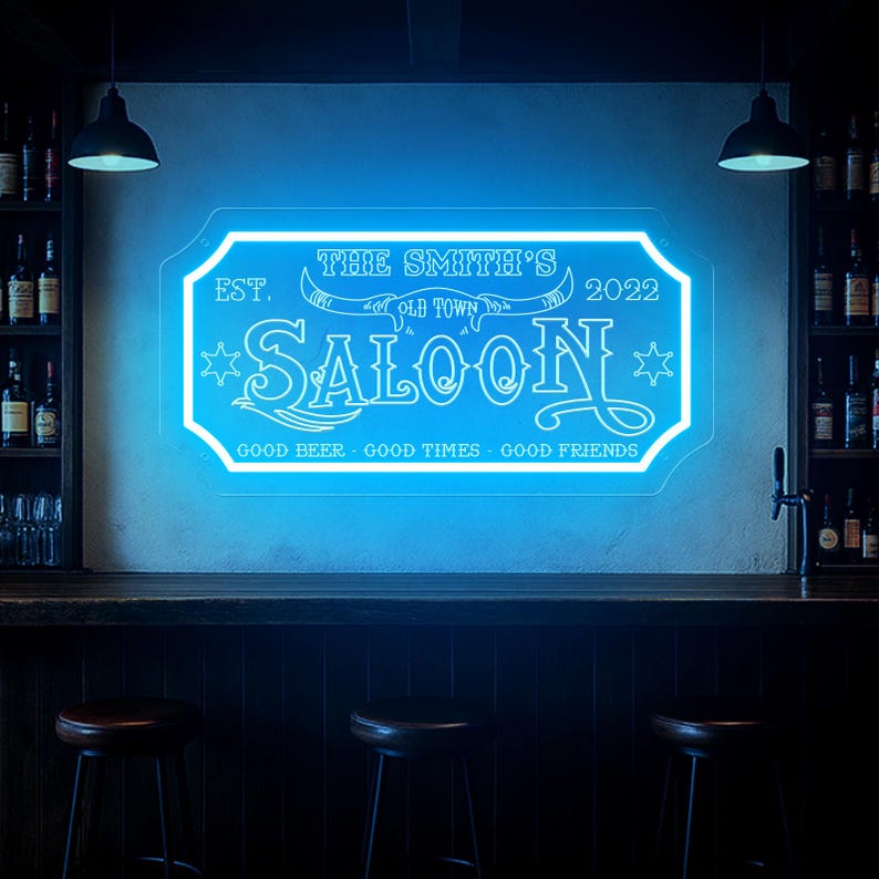 Personalized Cowboy Saloon Neon Sign, Western Bar Decor - Etsy