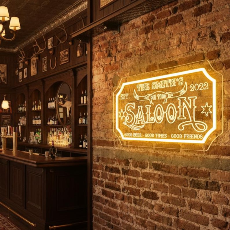 Personalized Cowboy Saloon Neon Sign, Western Bar Decor - Etsy