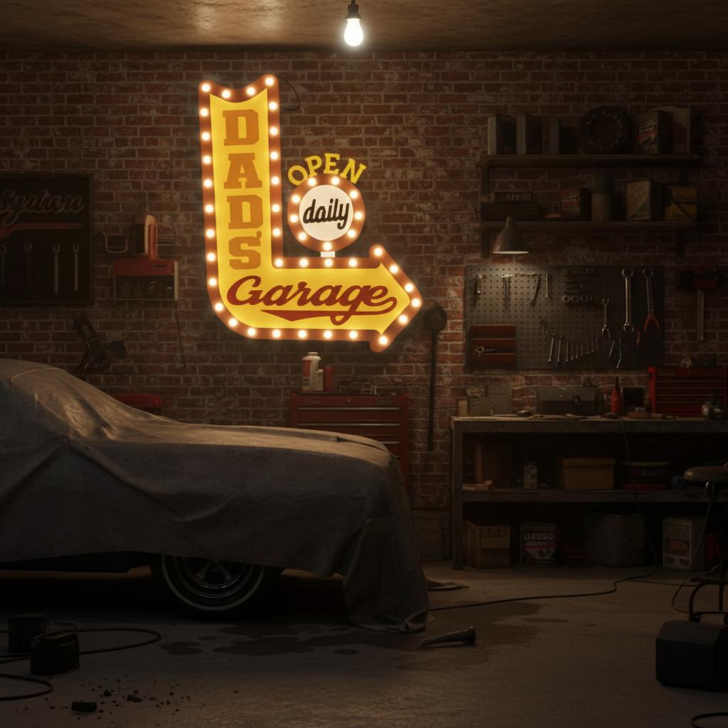 Custom Garage Marquee Sign With Bulbs, Man Cave Decor - Etsy