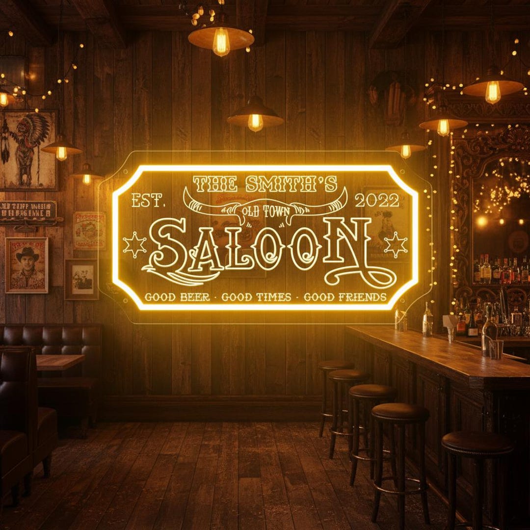 Personalized Cowboy Saloon Neon Sign, Western Bar Decor - Etsy