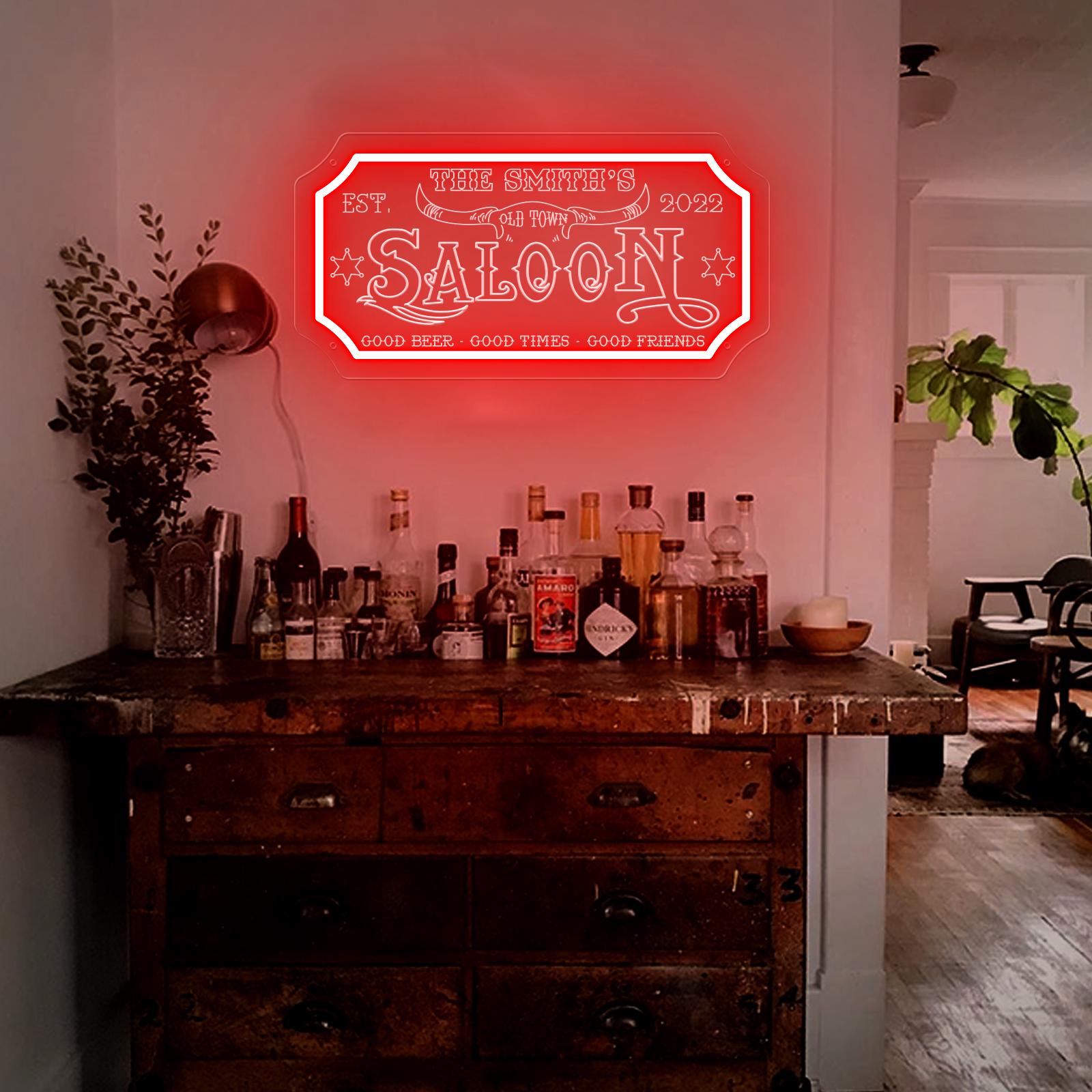 Personalized Cowboy Saloon Neon Sign, Western Bar Decor - Etsy