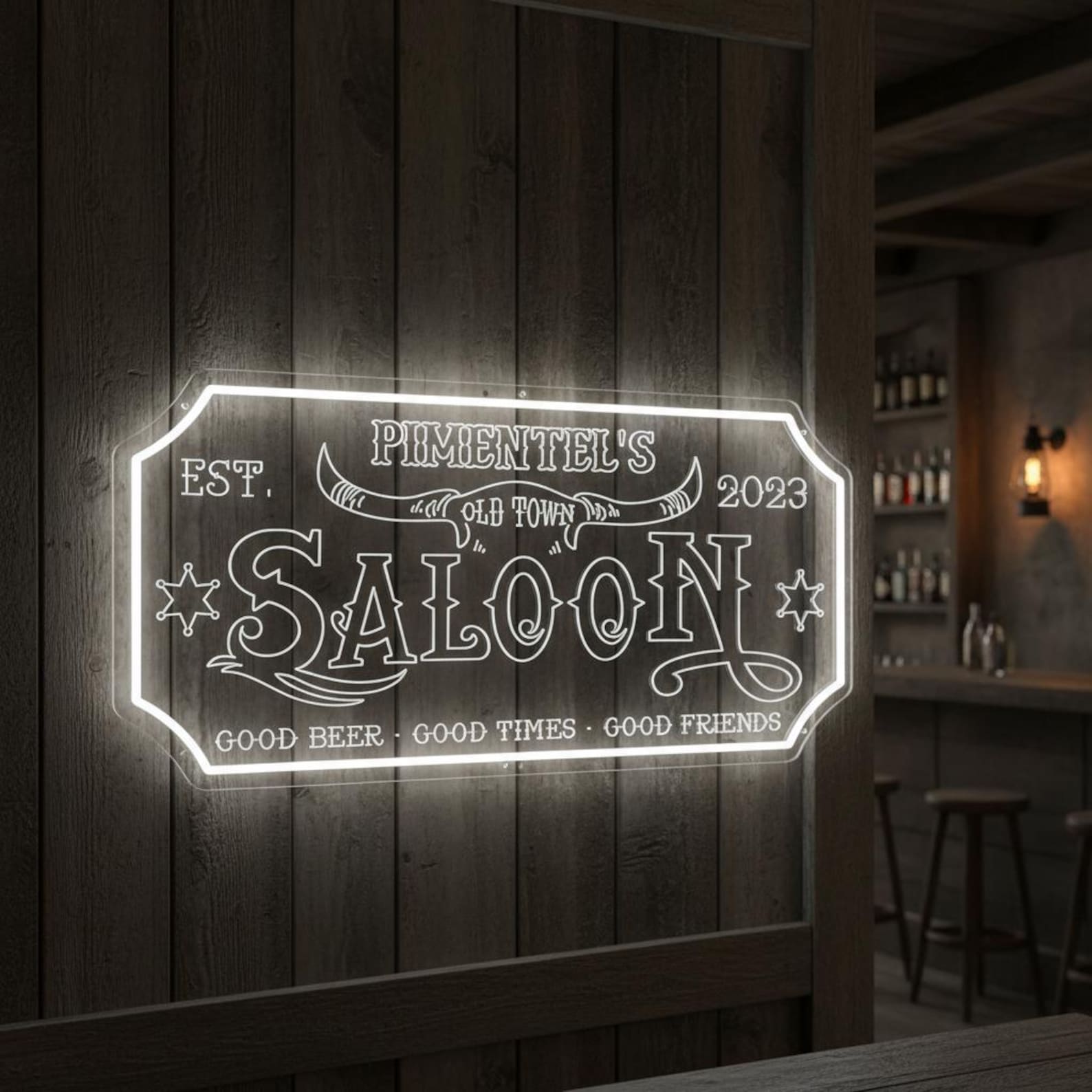 Personalized Cowboy Saloon Neon Sign, Western Bar Decor - Etsy