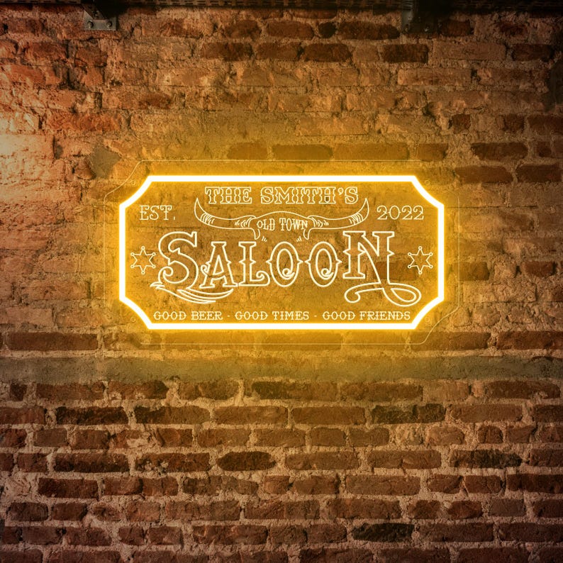 Personalized Cowboy Saloon Neon Sign, Western Bar Decor - Etsy