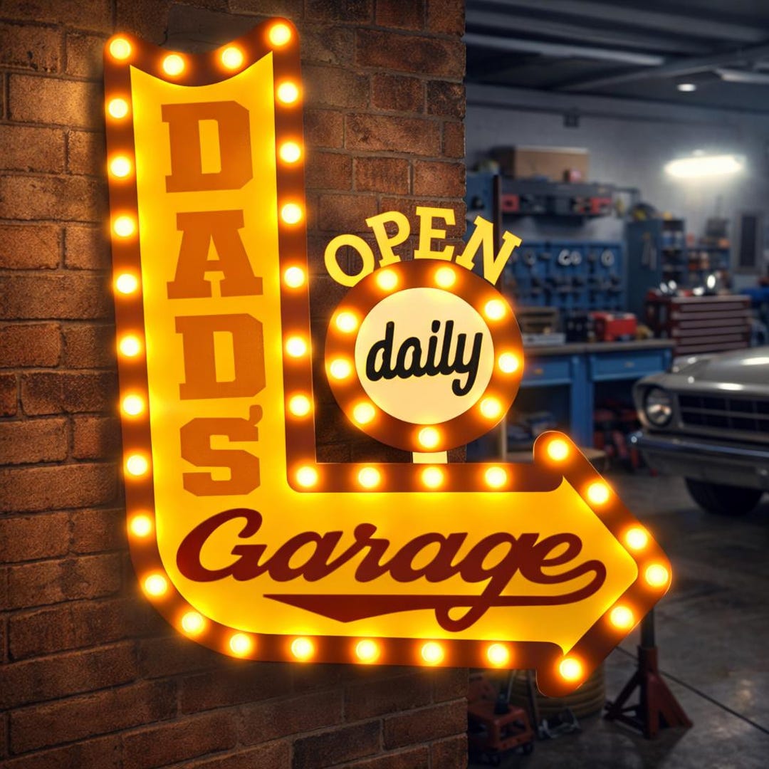Custom Garage Marquee Sign With Bulbs, Man Cave Decor - Etsy
