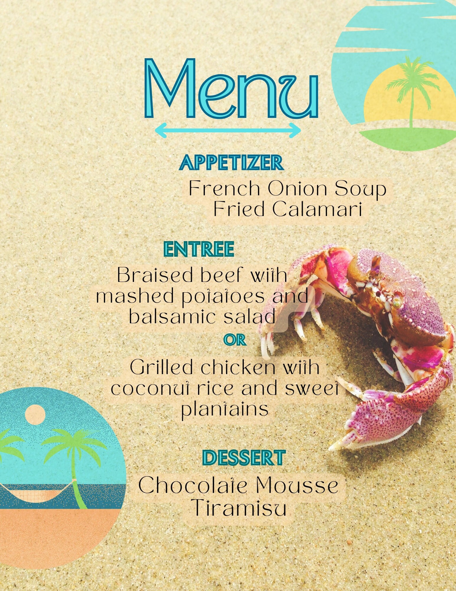 Seafood Specials Pre-fixed Menu for Restaurants, Wedding, Resort Menu ...