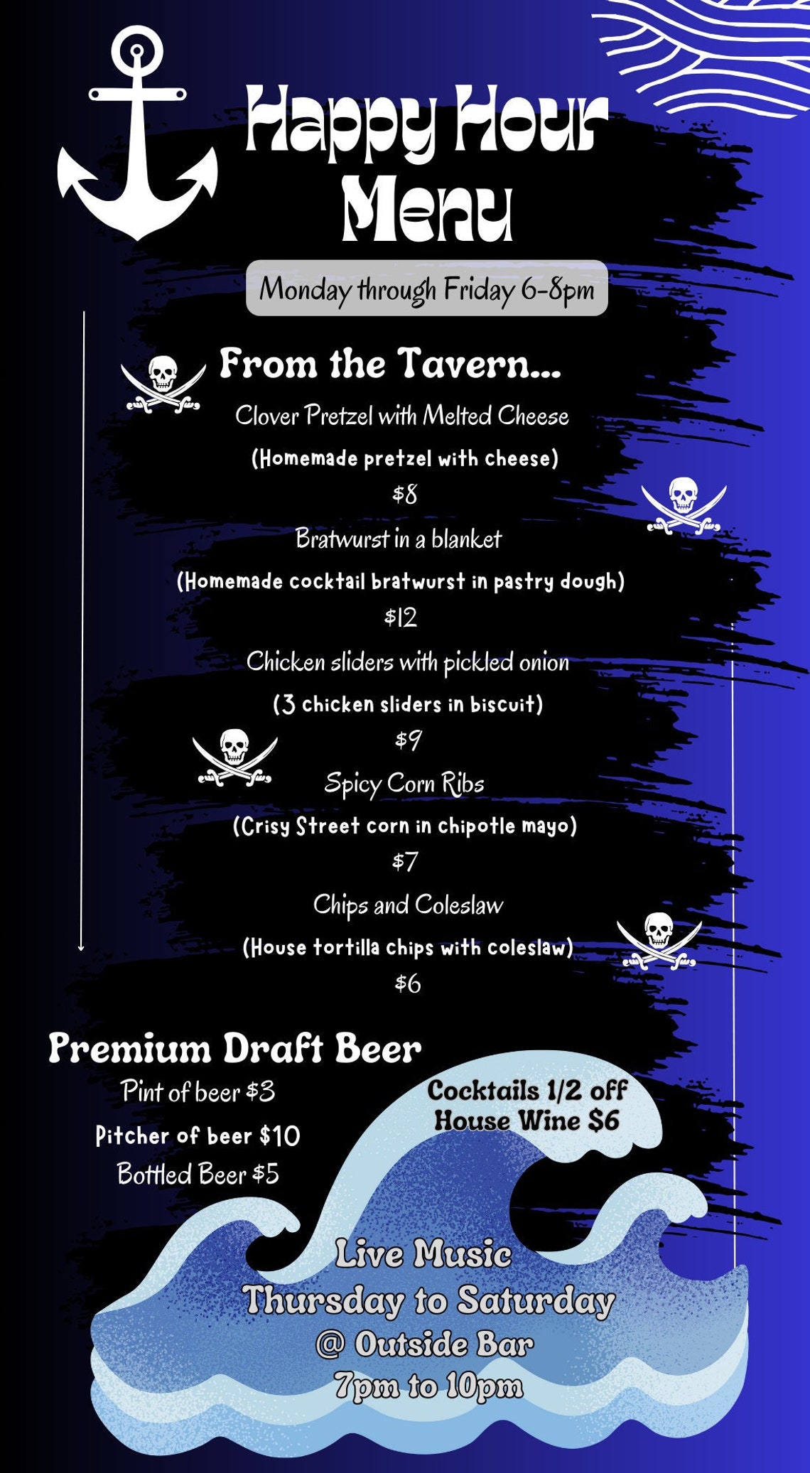 Pirate-themed "happy Hour" Bar Menu for Small Bites and Drinks ...