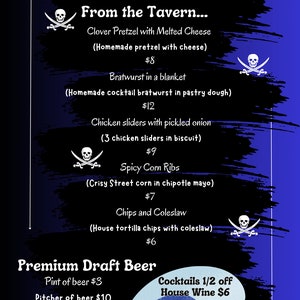 Pirate-themed "happy Hour" Bar Menu for Small Bites and Drinks ...