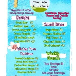 Tropical Beach "happy Hour Menu" Banner and Promo for Specials Events ...