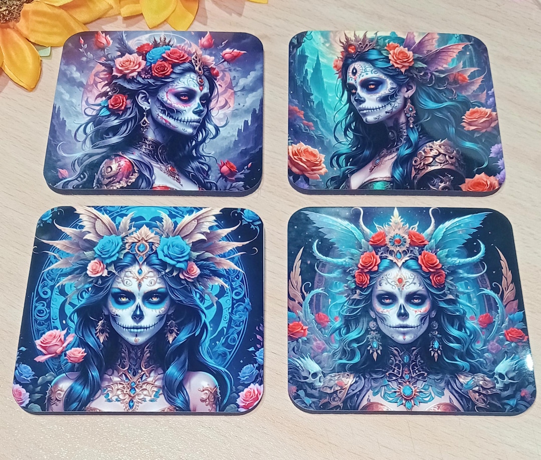 Stunning Gothic Coasters. 4 Cork Based Coasters. Day of the Dead ...