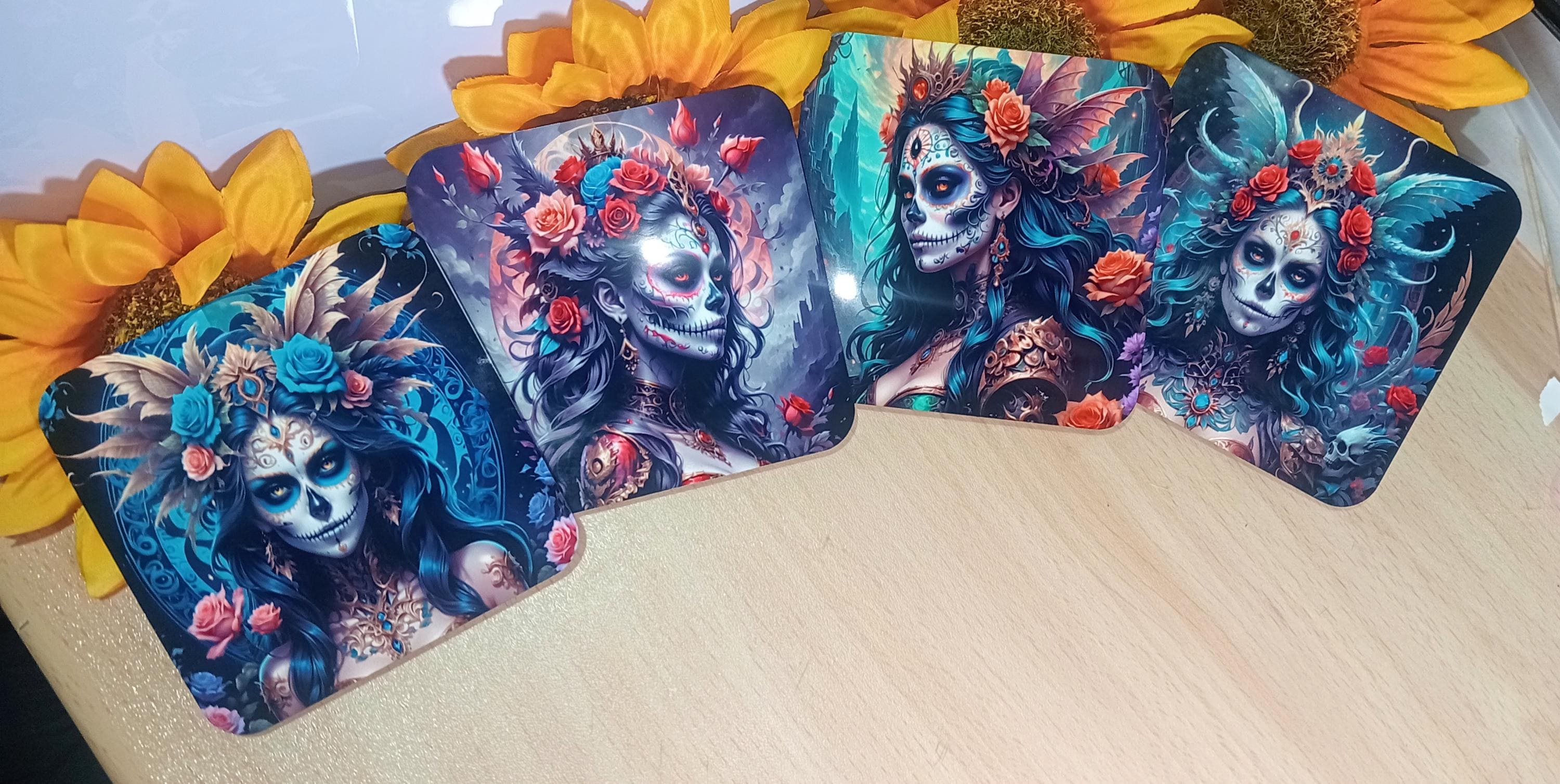 Stunning Gothic Coasters. 4 Cork Based Coasters. Day of the Dead ...