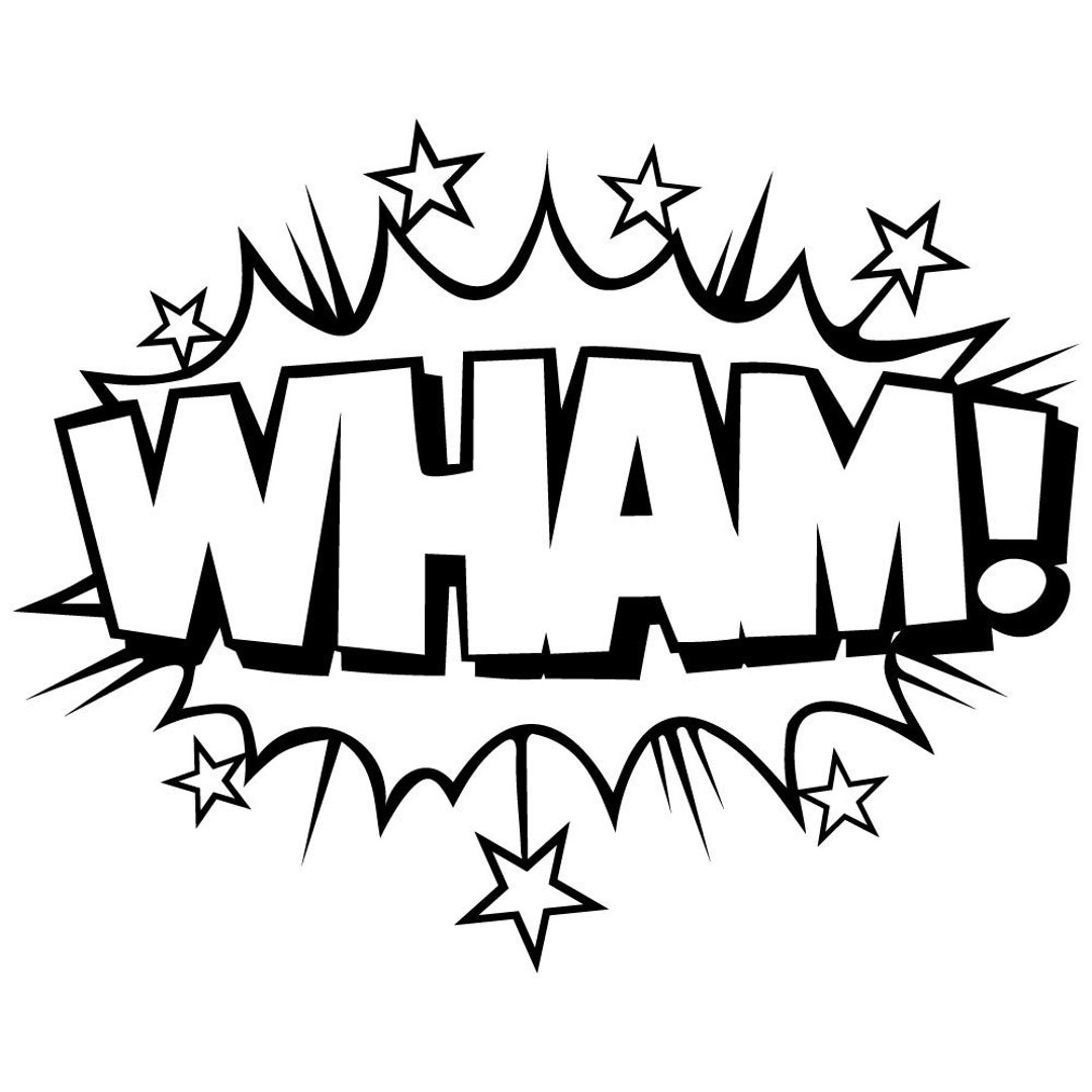 7.4 ACTION WORD WHAM Vinyl Decal Sticker Window Laptop Comic Book Spash ...