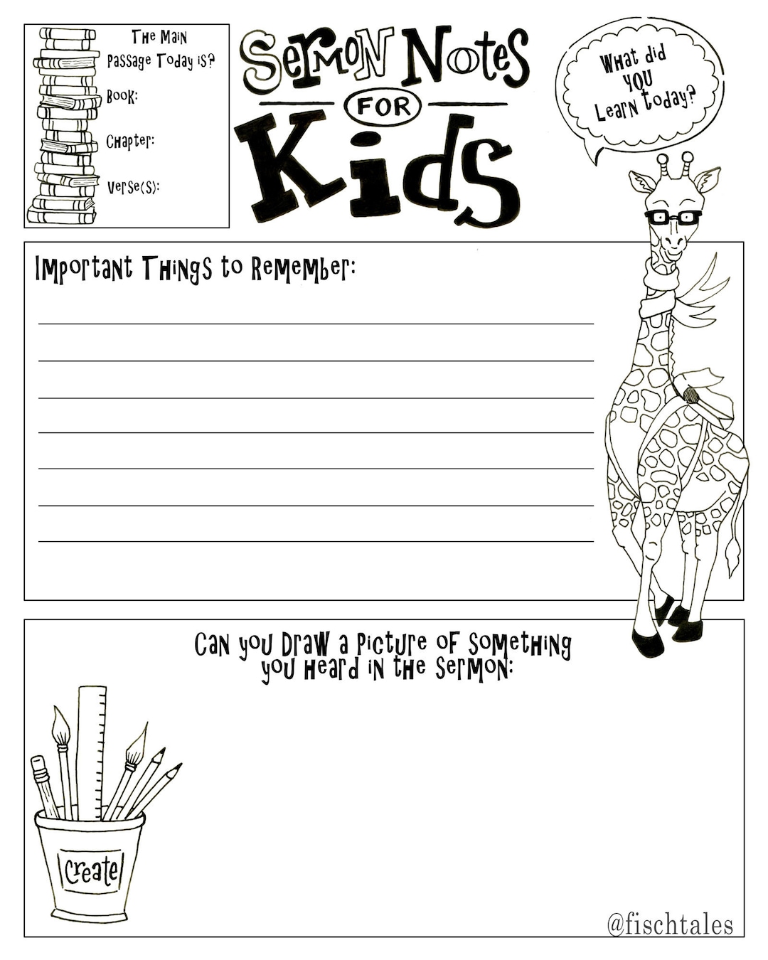 Kids Sermon Notes Drawing Page Bible Journaling - Etsy