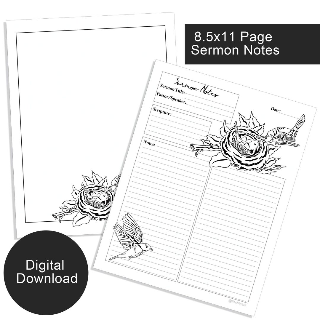 Digital Download Bird With Nest Sermon Notes - Etsy