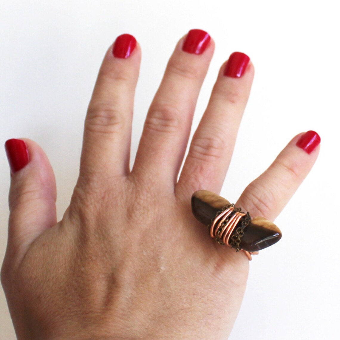 Mocha Colored Stone and Copper Ring That Rocks Size 4 - Etsy